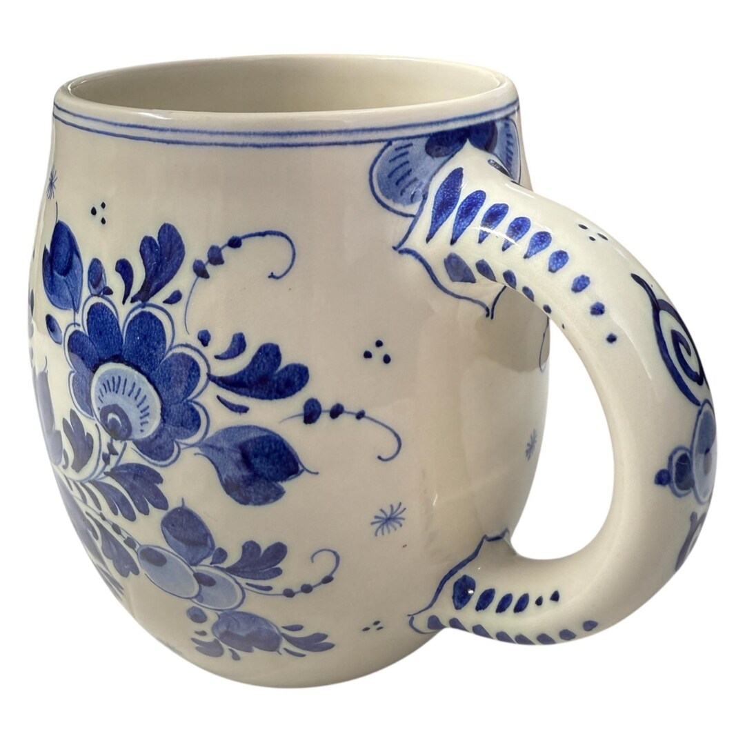 Hand-painted Delft Blue Mug Floral Pottery Signed Numbered Made in ...