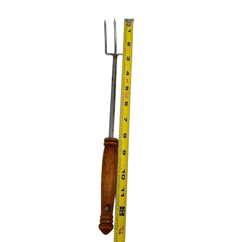 3 Prong Trident Fork Wood Barrel-style Handle Serving Meat MCM Retro ...