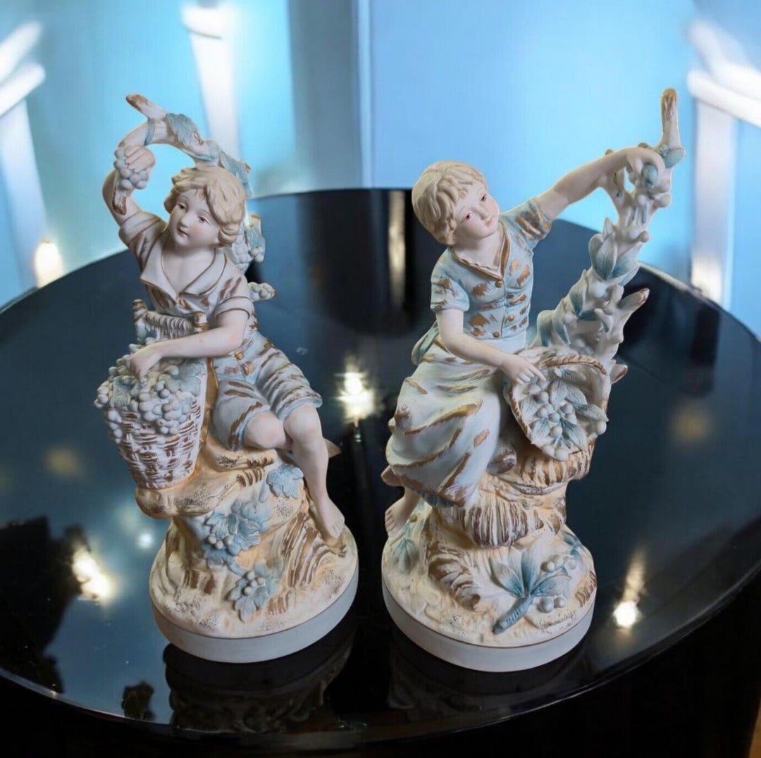 Pair of 12" Tall Grape Vine Statues Blue White Gold Vintage Andrea by ...