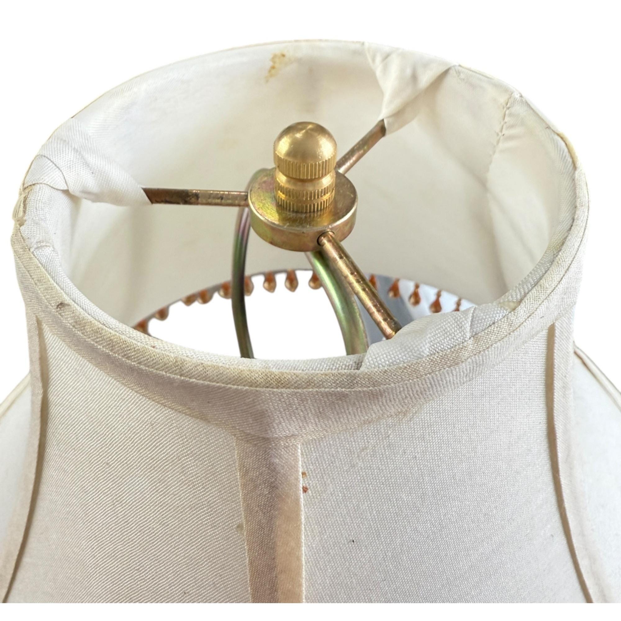 Vintage Table Lamp With Fabric Shade Beaded Fringe Mid Century Terra ...