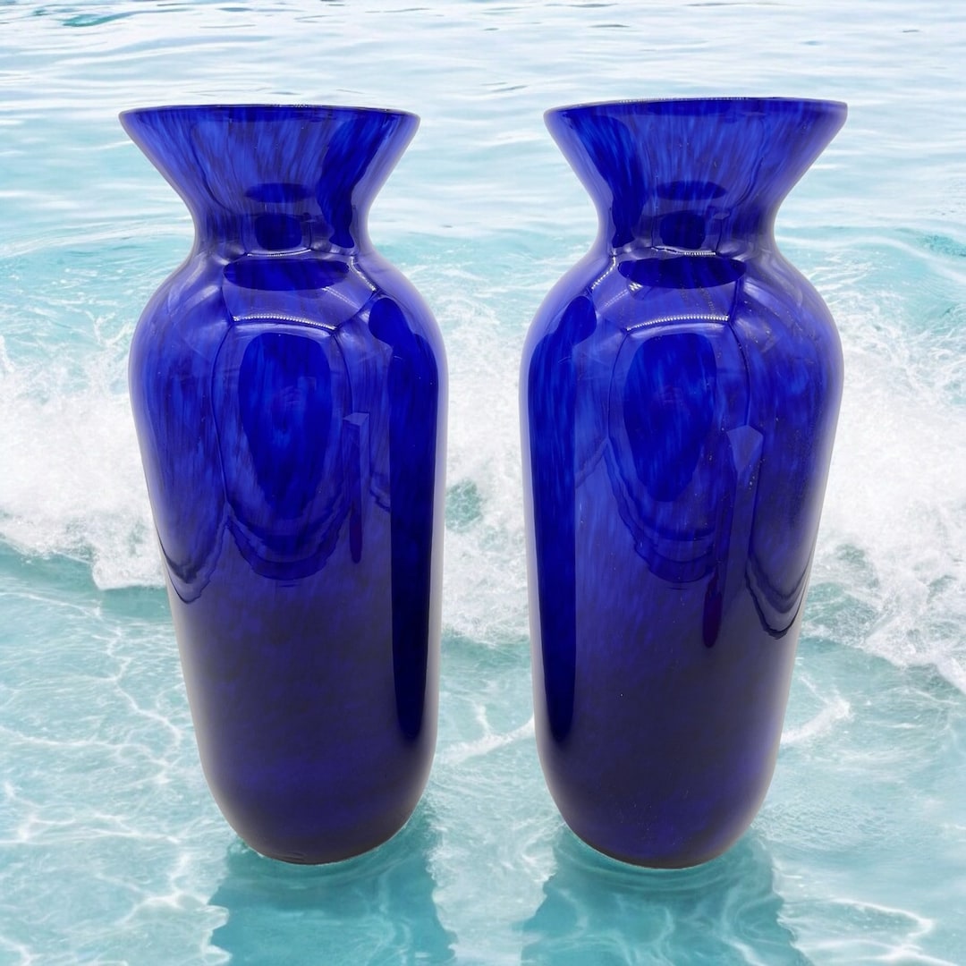 Cobalt Blue Vases Elegant MCM Waterfall Gradient Vtg 14” Hand Blown Art ...