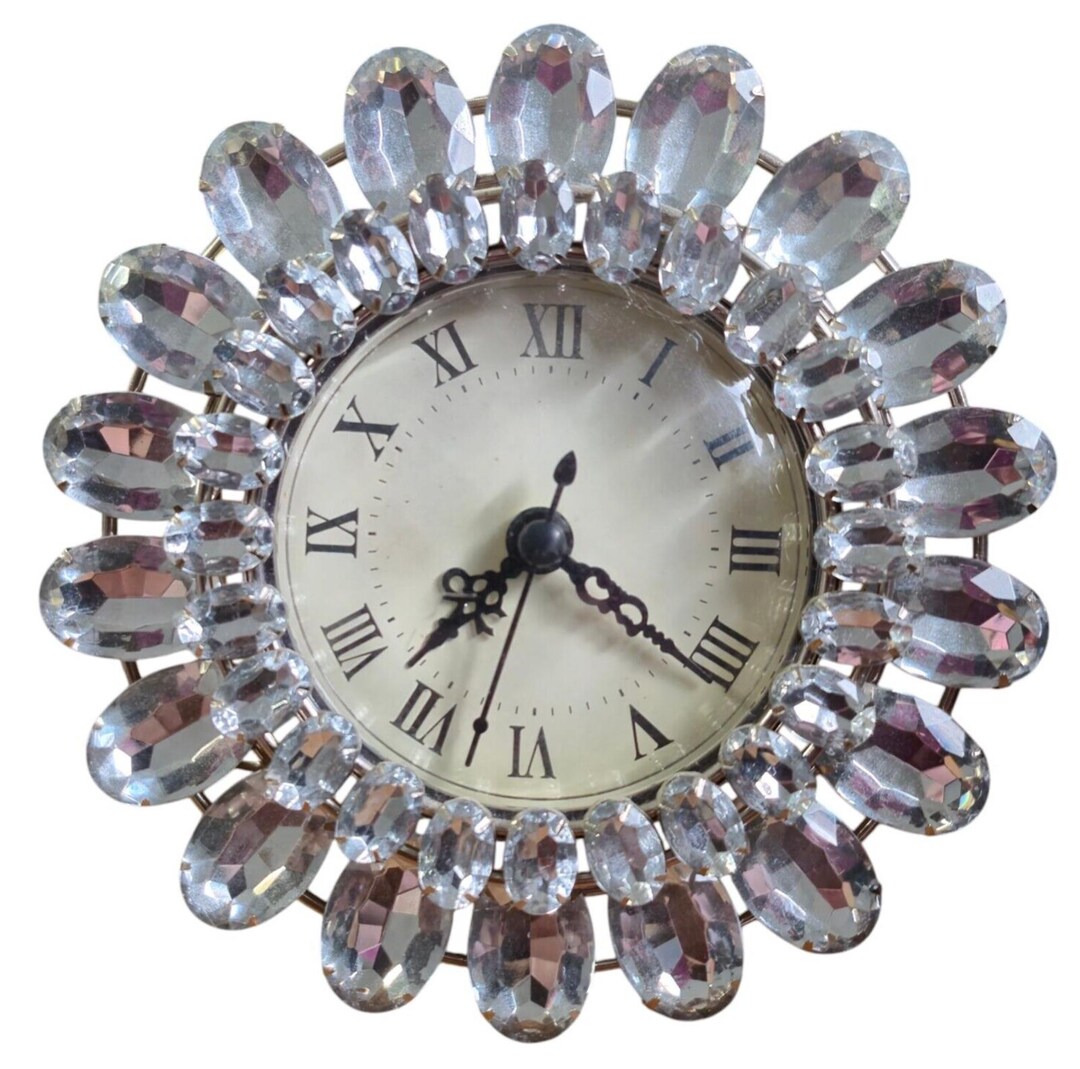 Round Table/desk Top Clock 5.5 Clear Gem Beads Crystal Diamond Style ...