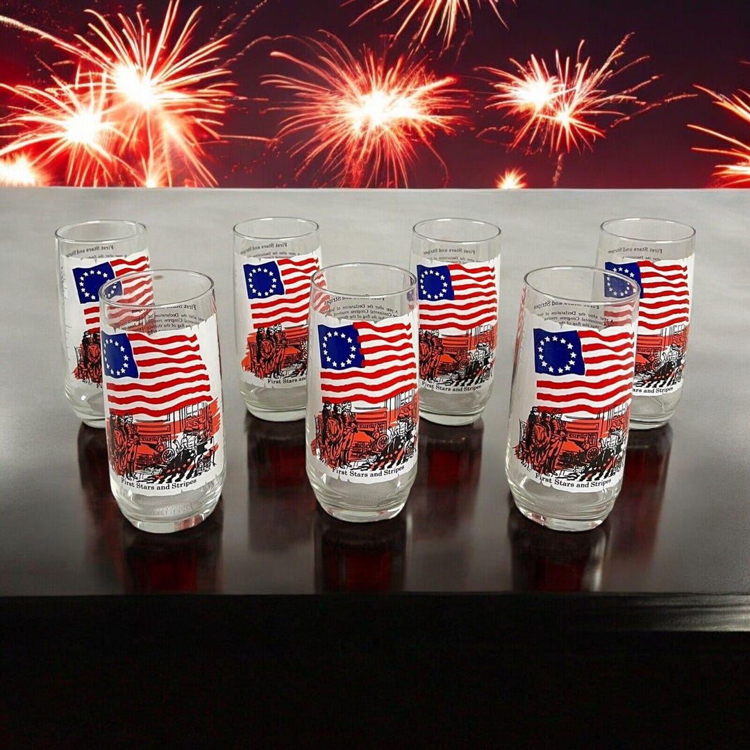 Set 7 Coca Cola Glasses First Stars & Stripes Heritage Collector Series ...