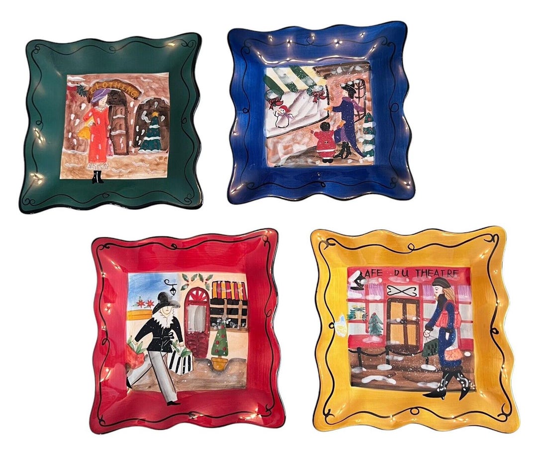 Holiday Collection Hand Painted 8" Plates French Theme Christmas Shop ...