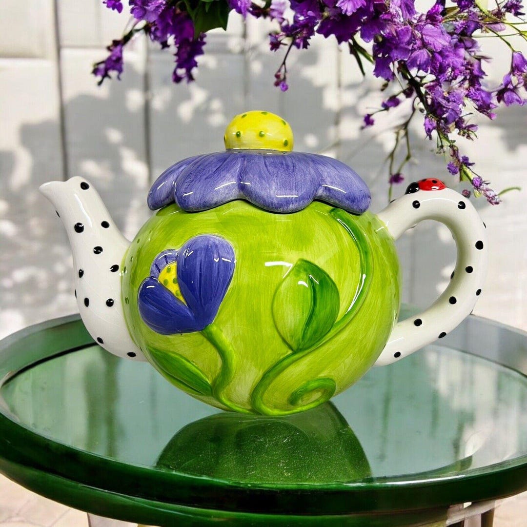 Burton and Burton Teapot Ladybug Country Cottage Shabby Chic Green ...