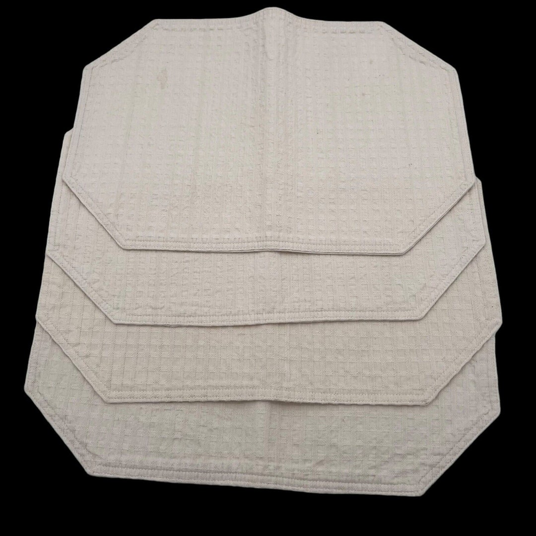 Cream Placemats Set of 4 Octagon Gingham Quilted Pattern Jacquard Weave ...
