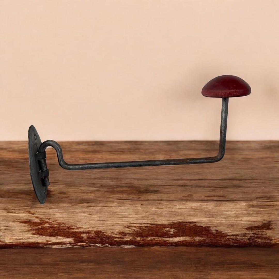 Vintage Metal Swing Arm Hook Red Wooden Knob Rustic Design Coat Hat ...