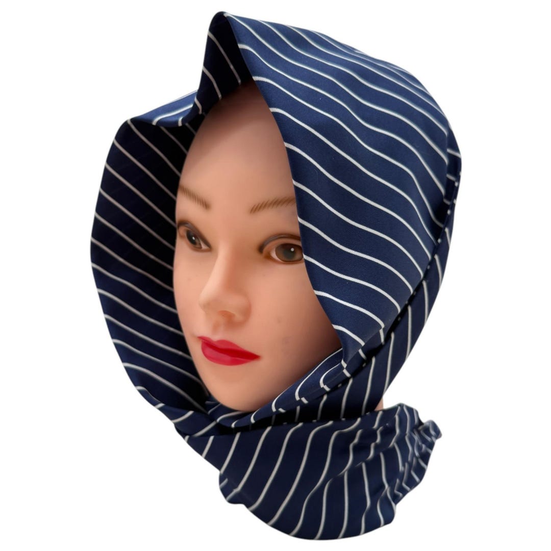 Vintage Womens Head Scarf Navy and White Striped 42" X 4.75" Pointed ...