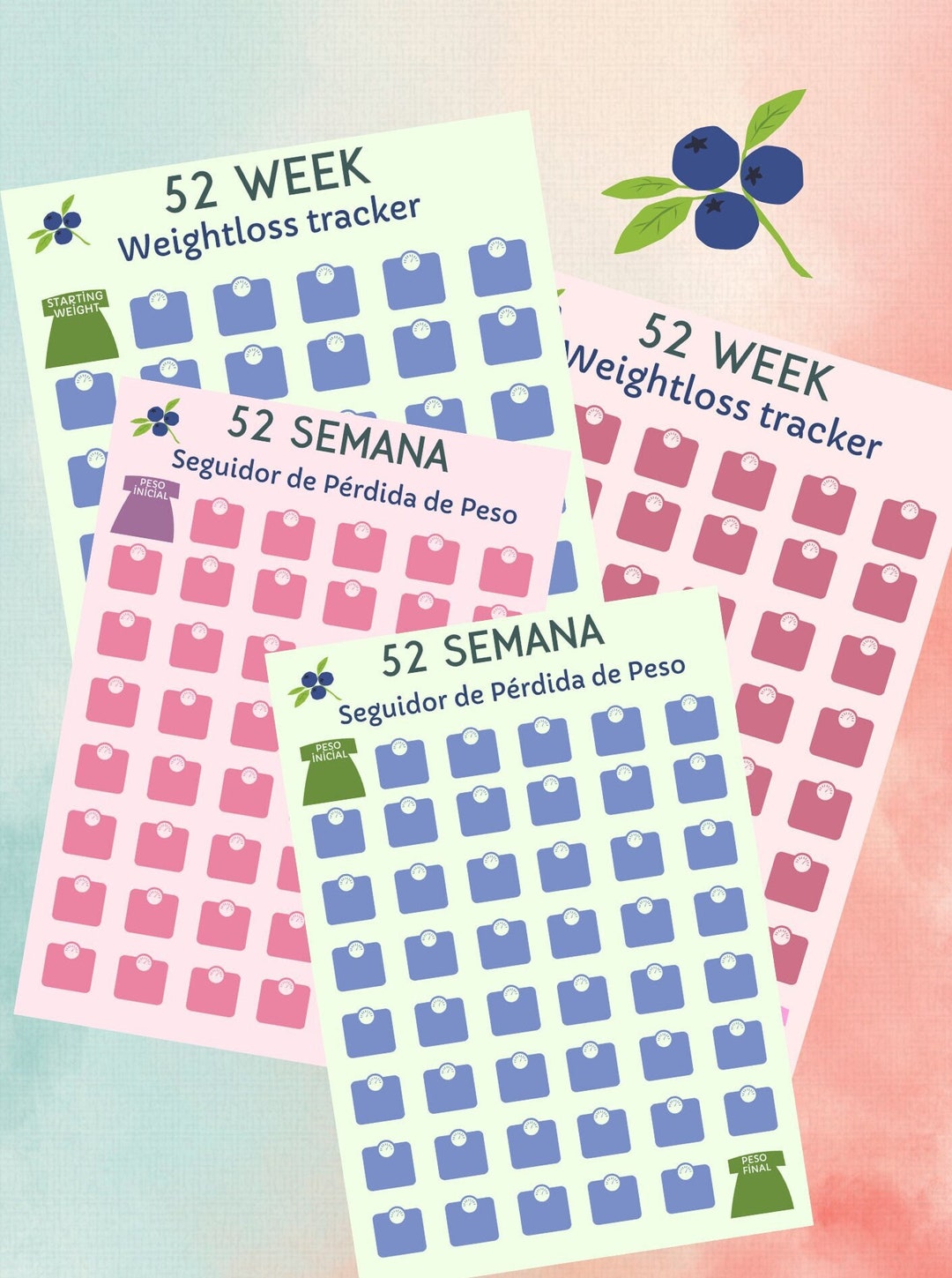 Super Easy 52 Week Weight Loss Tracker / Rastreador De Pérdida De Peso ...