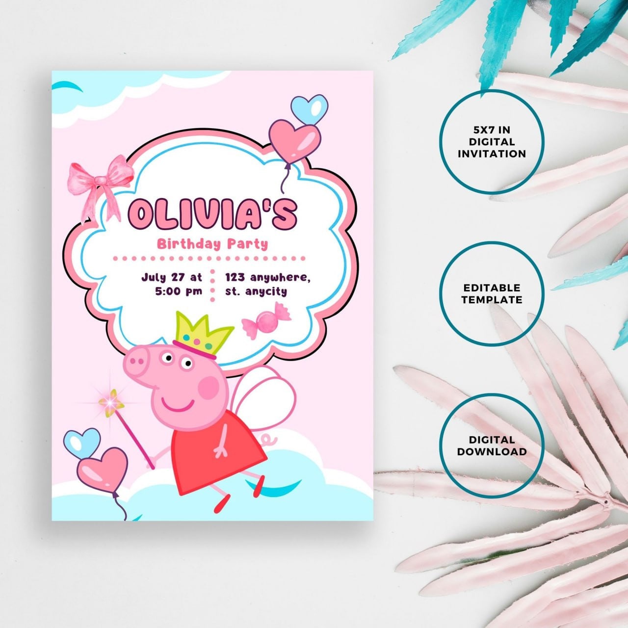 Peppa Pig Birthday Invitation Peppa Pig Invitation Peppa Pig Party Kids ...