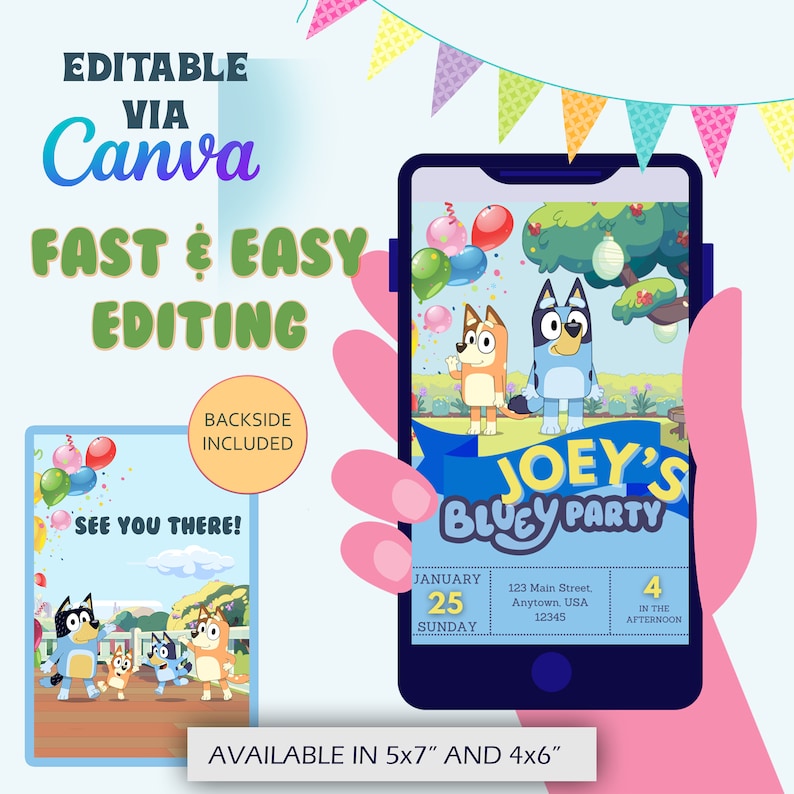 Bluey (boys) Birthday Invitation Editable Template Canva - Etsy