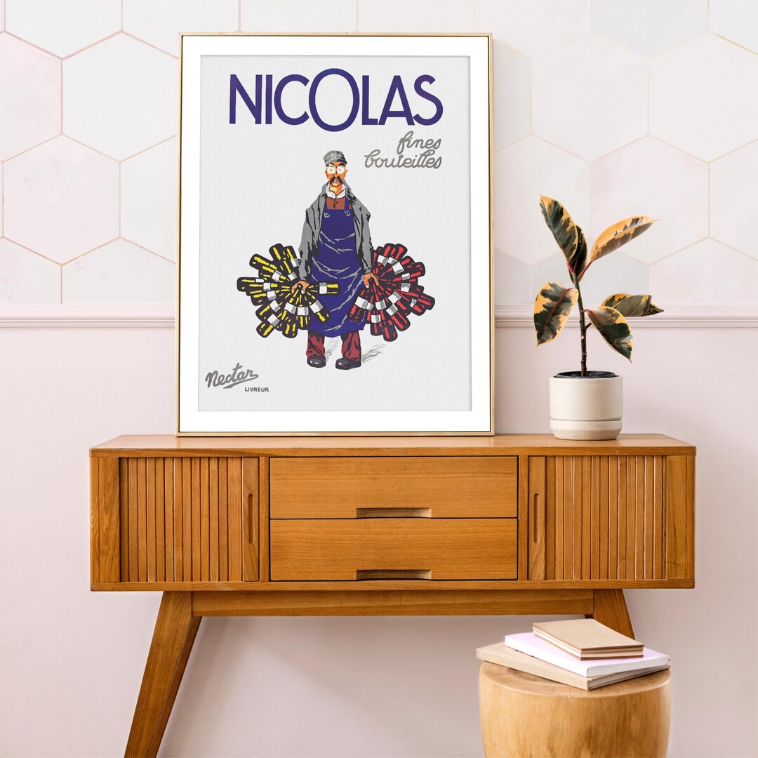Vintage Nicolas Wine Poster, French Liquor Advertising Print, Mid ...