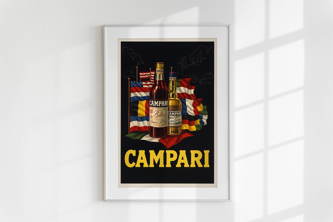 Vintage Campari Poster With Flags | Printable Italian Aperitif Art ...