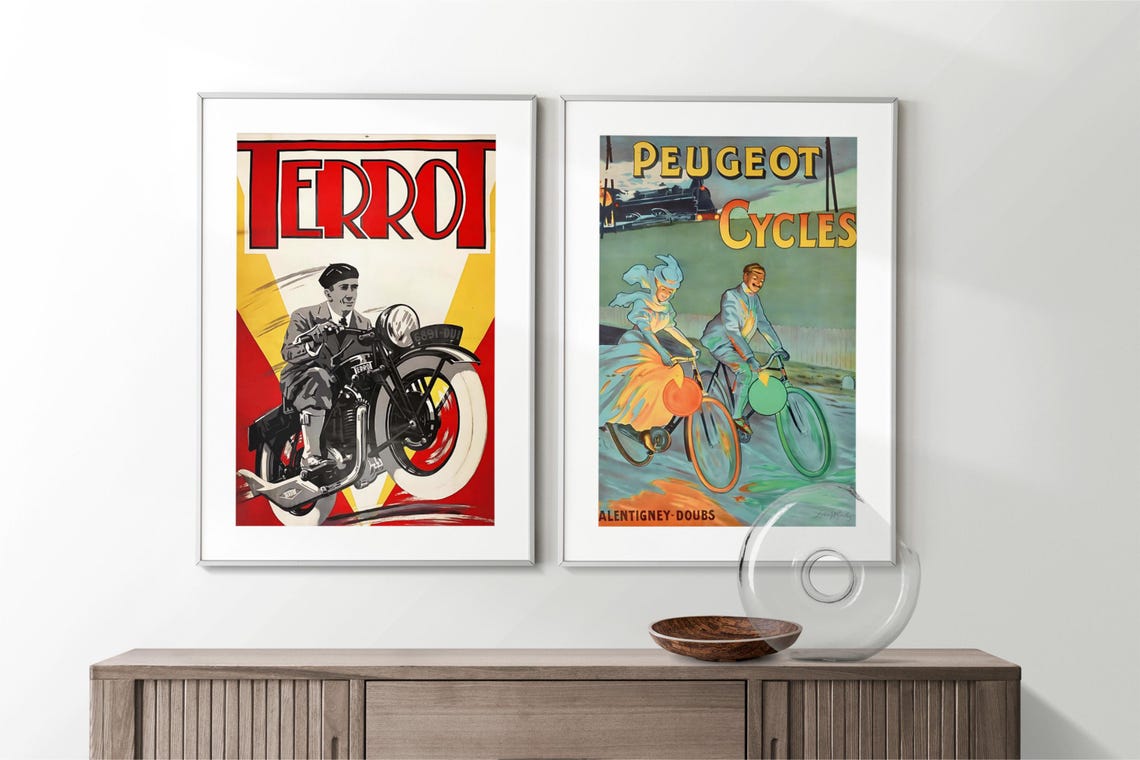 Vintage Peugeot Cycles Poster, Retro Bicycle Advertising Print, Antique ...