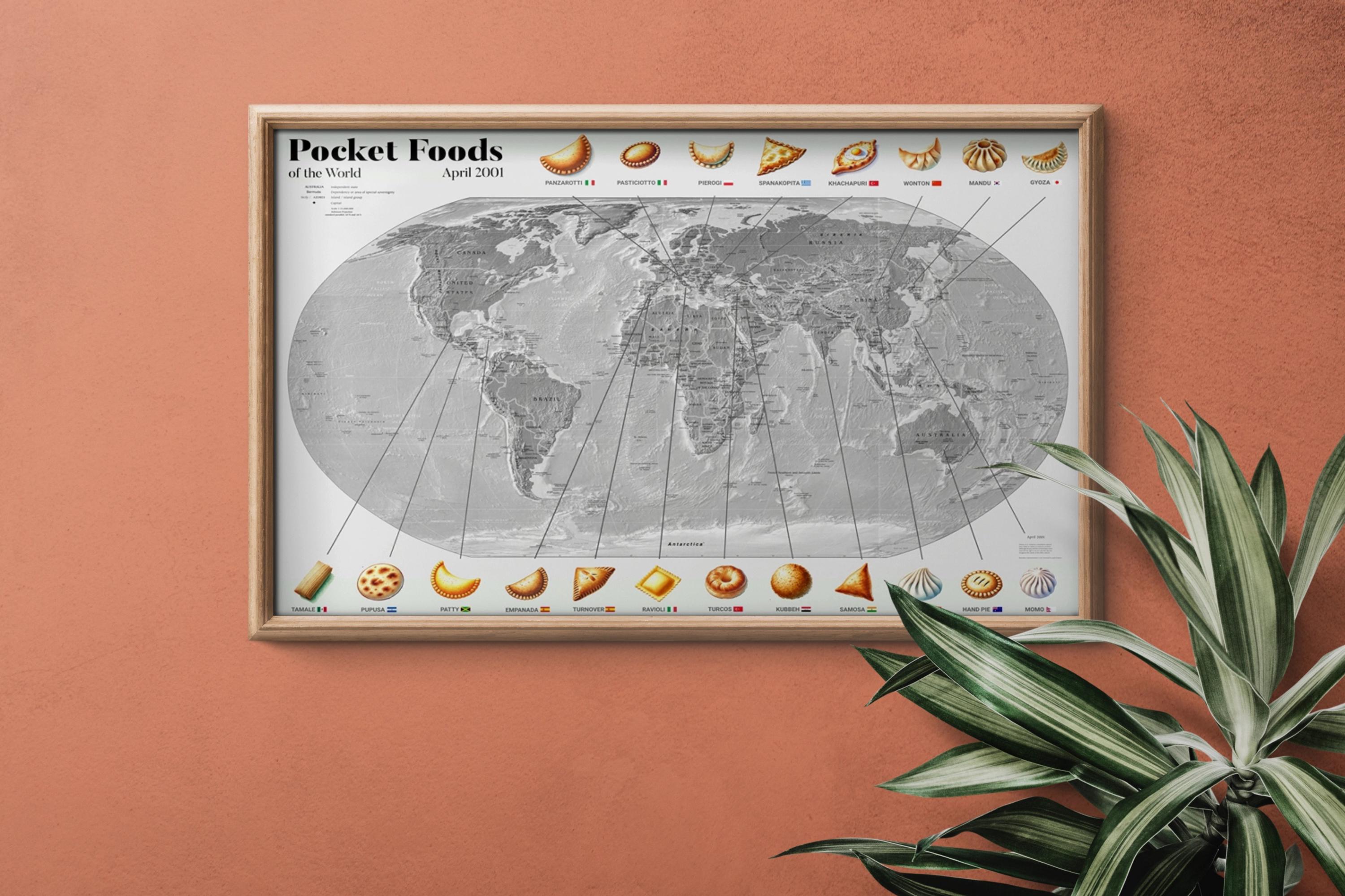 Pocket Foods of the World Map - Illustrated Food Lovers' Wall Art ...