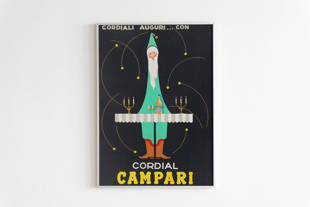 Vintage Campari Poster, Retro Italian Bar Cart Decor, Mid Century ...