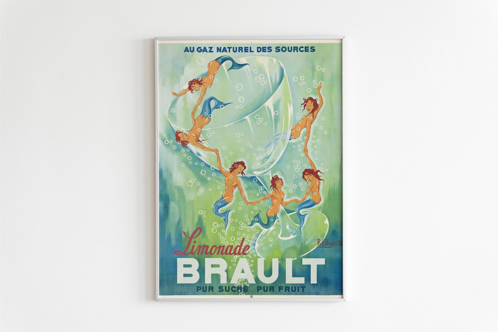 Vintage French Limonade Poster Wall Art, Mermaids Retro Drink ...