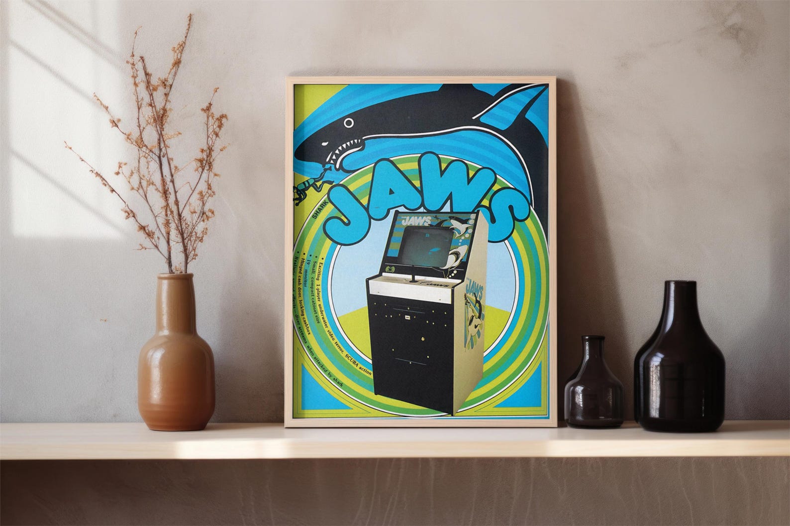 Jaws Arcade Game Vintage Print, Retro Shark Gaming Art, 80s Digital ...