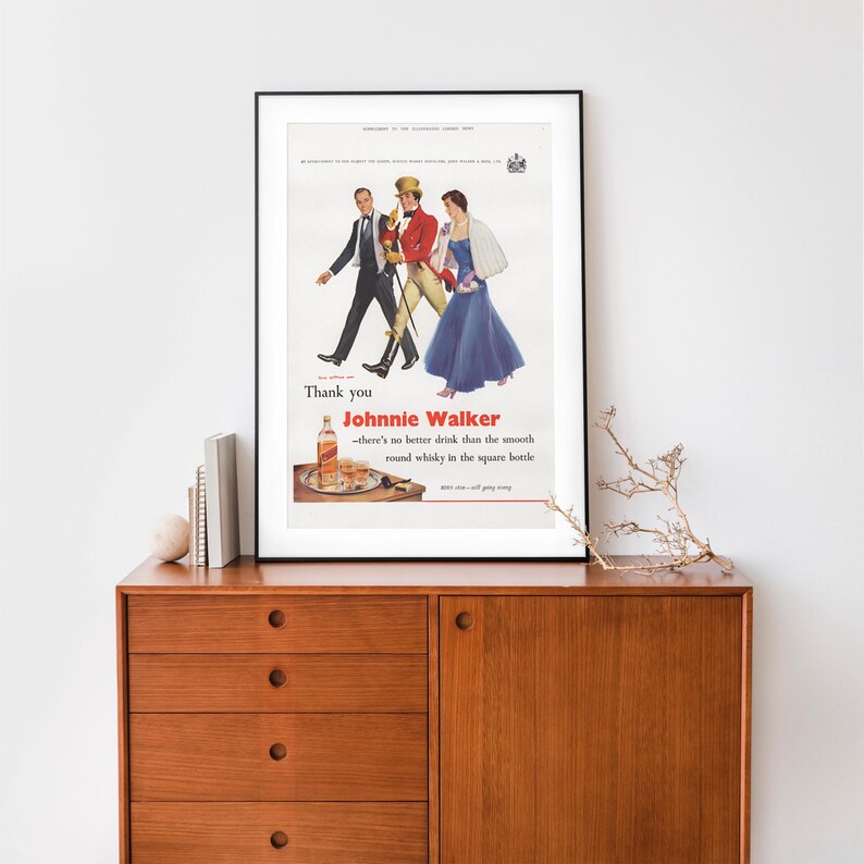 Vintage Johnnie Walker Whisky Art Print, Retro Drinks Poster, Printable ...