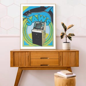 Jaws Arcade Game Vintage Print, Retro Shark Gaming Art, 80s Digital ...