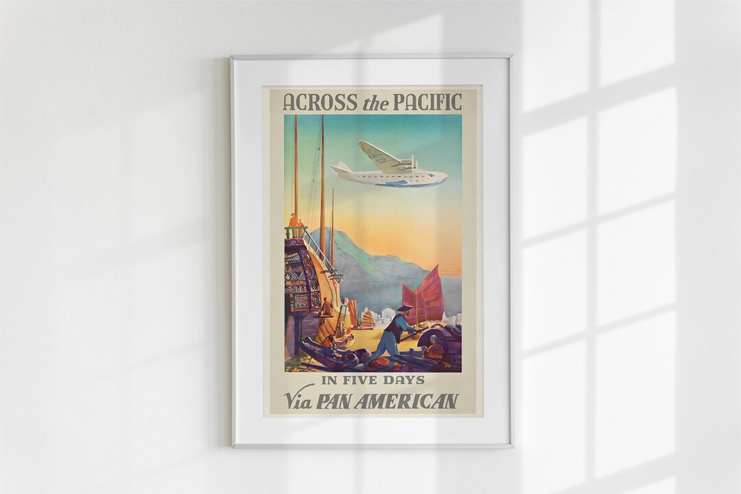 Vintage Pan Am Clipper Poster - Retro Across the Pacific Travel Art ...