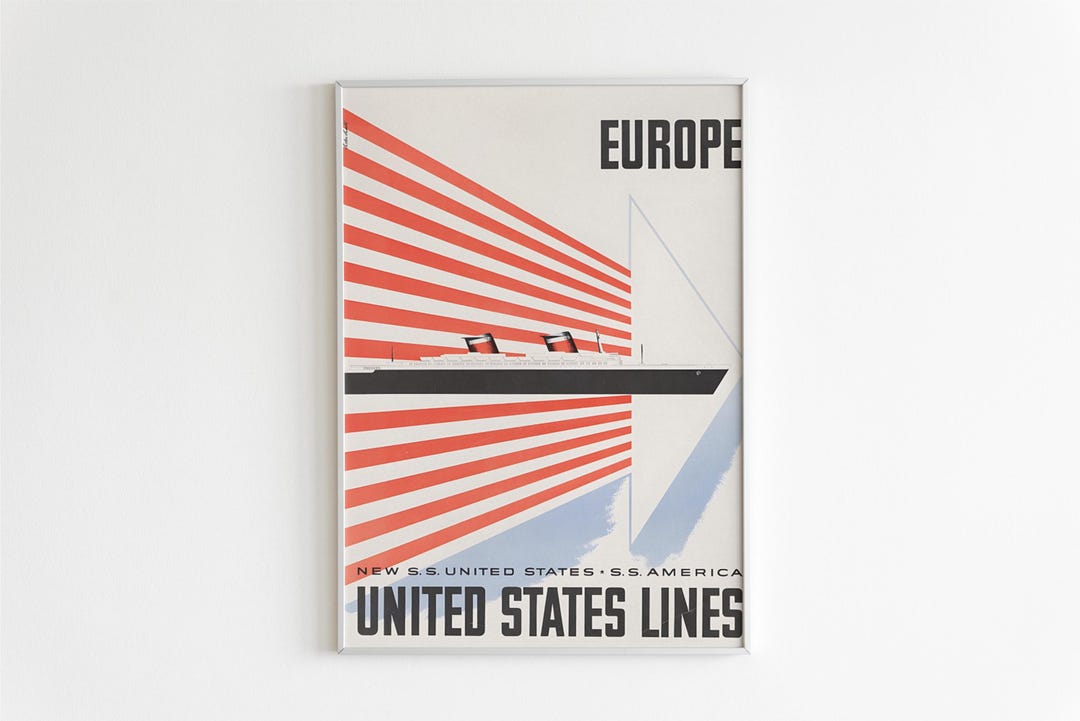 Vintage SS United States Ocean Liner Poster, Nautical Wall Art, Retro ...