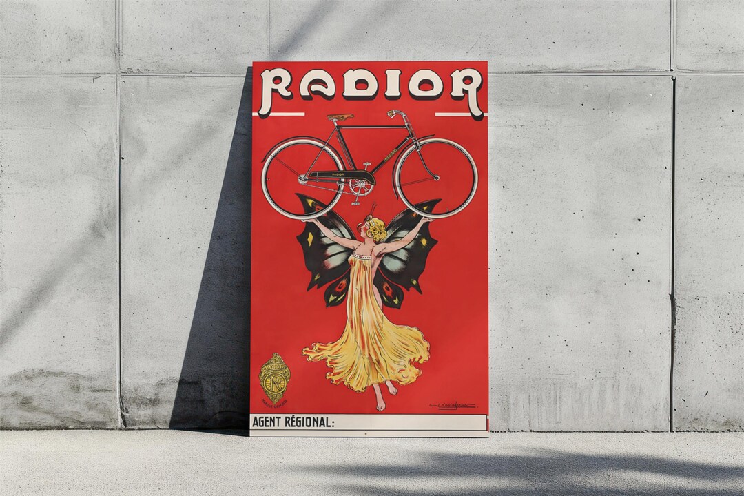 Vintage Radior Bicycle Poster, Art Nouveau Advertising Print, Butterfly ...