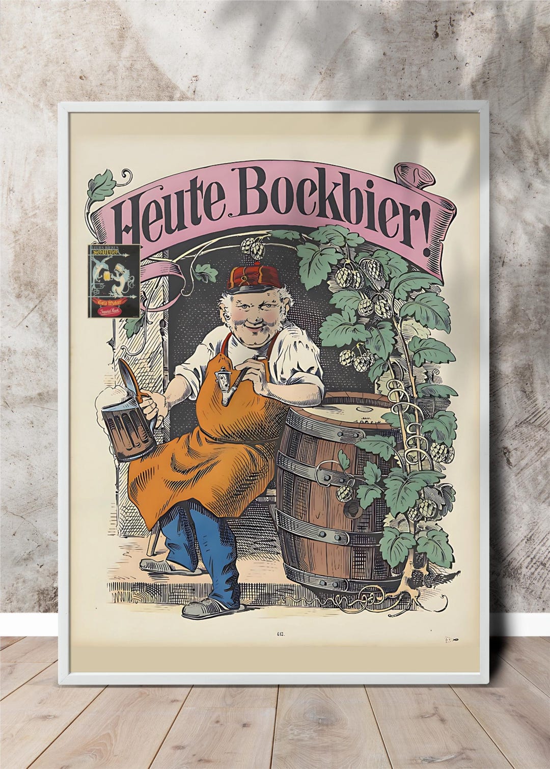Heute Bockbier Vintage Beer Poster, German Brewery Wall Art, Retro ...