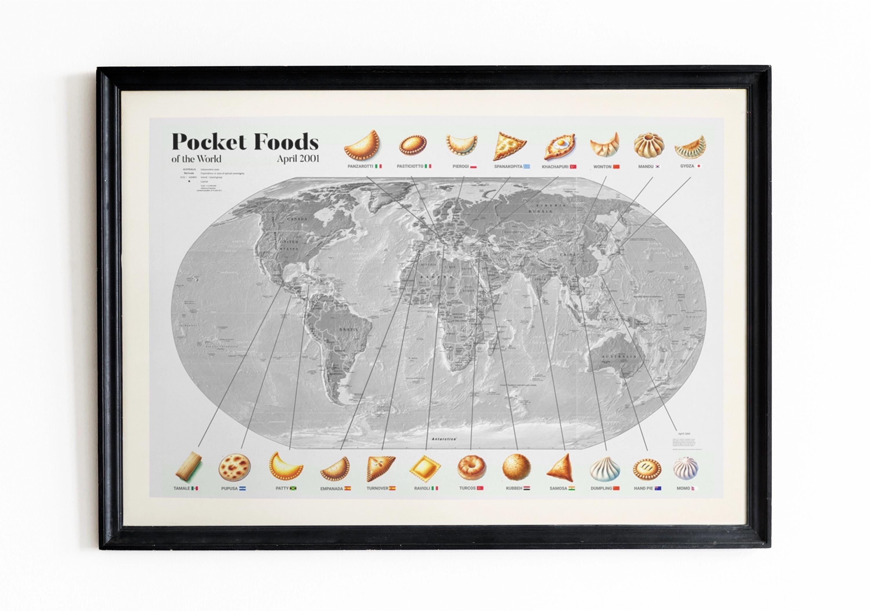 Pocket Foods of the World Map - Illustrated Food Lovers' Wall Art ...