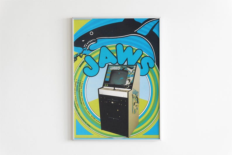Jaws Arcade Game Vintage Print, Retro Shark Gaming Art, 80s Digital ...