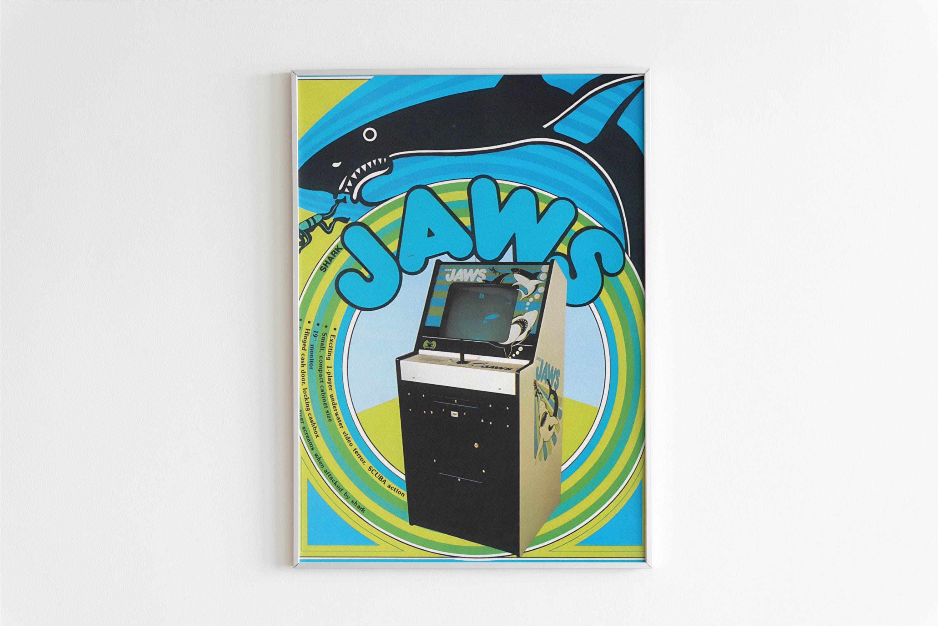 Jaws Arcade Game Vintage Print, Retro Shark Gaming Art, 80s Digital ...