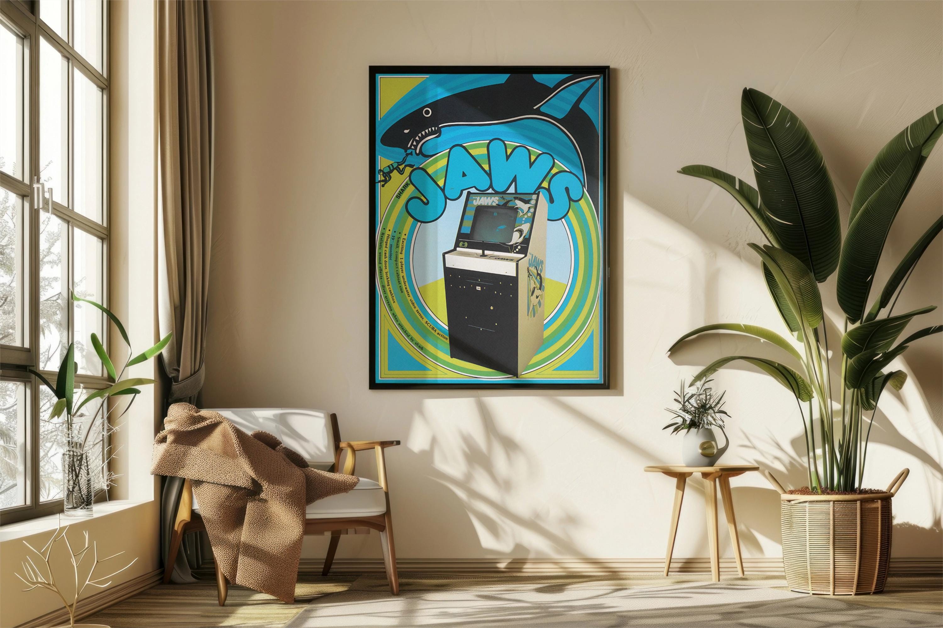 Jaws Arcade Game Vintage Print, Retro Shark Gaming Art, 80s Digital ...