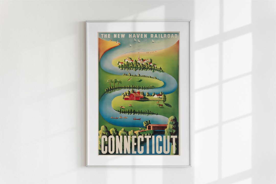 Vintage Connecticut Travel Poster, New Haven Railroad Art Print ...