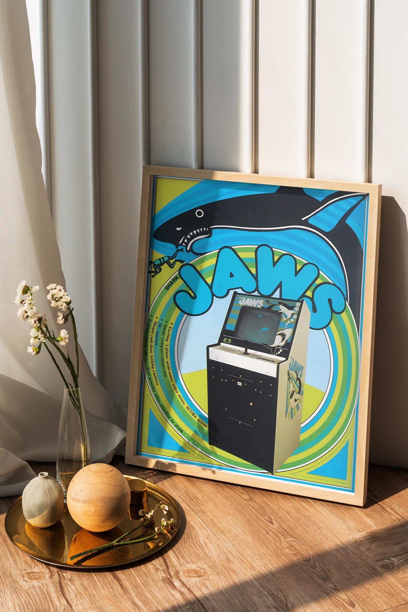 Jaws Arcade Game Vintage Print, Retro Shark Gaming Art, 80s Digital ...
