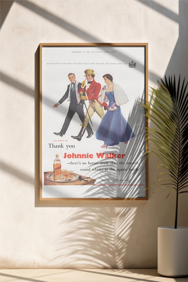 Vintage Johnnie Walker Whisky Art Print, Retro Drinks Poster, Printable ...