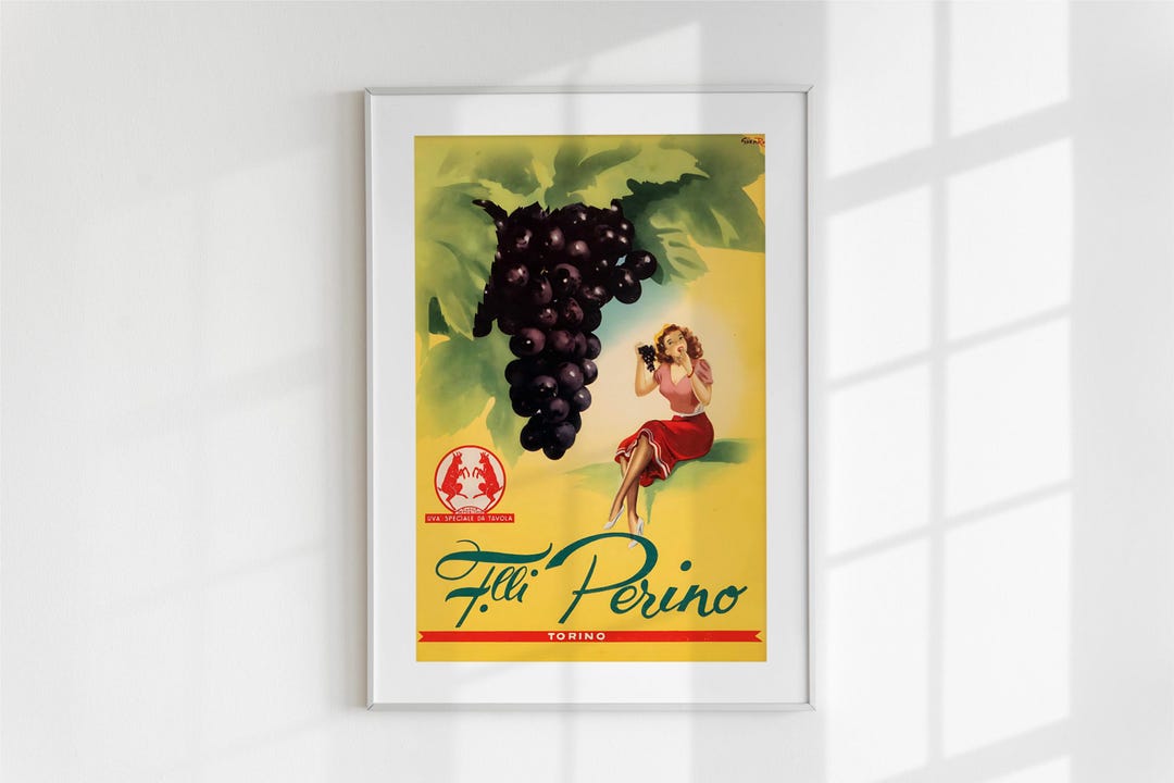 Vintage Perino Grapes Poster - Italian Retro Advertising, Mid Century ...