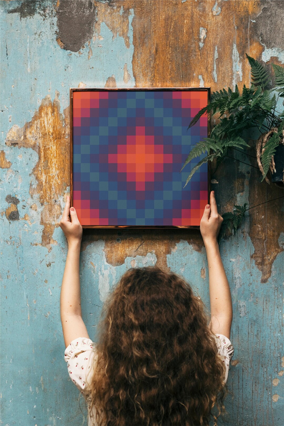 Retro Mid-century Dot Matrix Squares Wall Print Wall Art Abstract ...