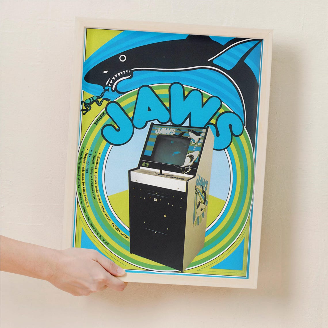 Jaws Arcade Game Vintage Print, Retro Shark Gaming Art, 80s Digital ...