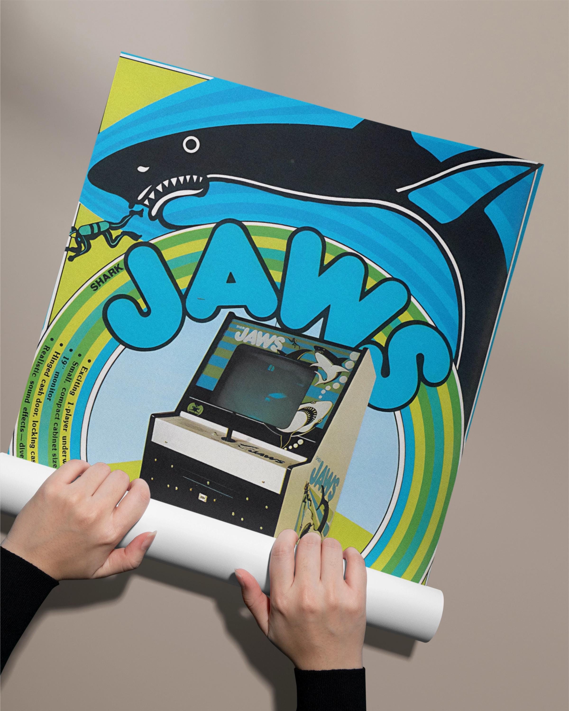 Jaws Arcade Game Vintage Print, Retro Shark Gaming Art, 80s Digital ...