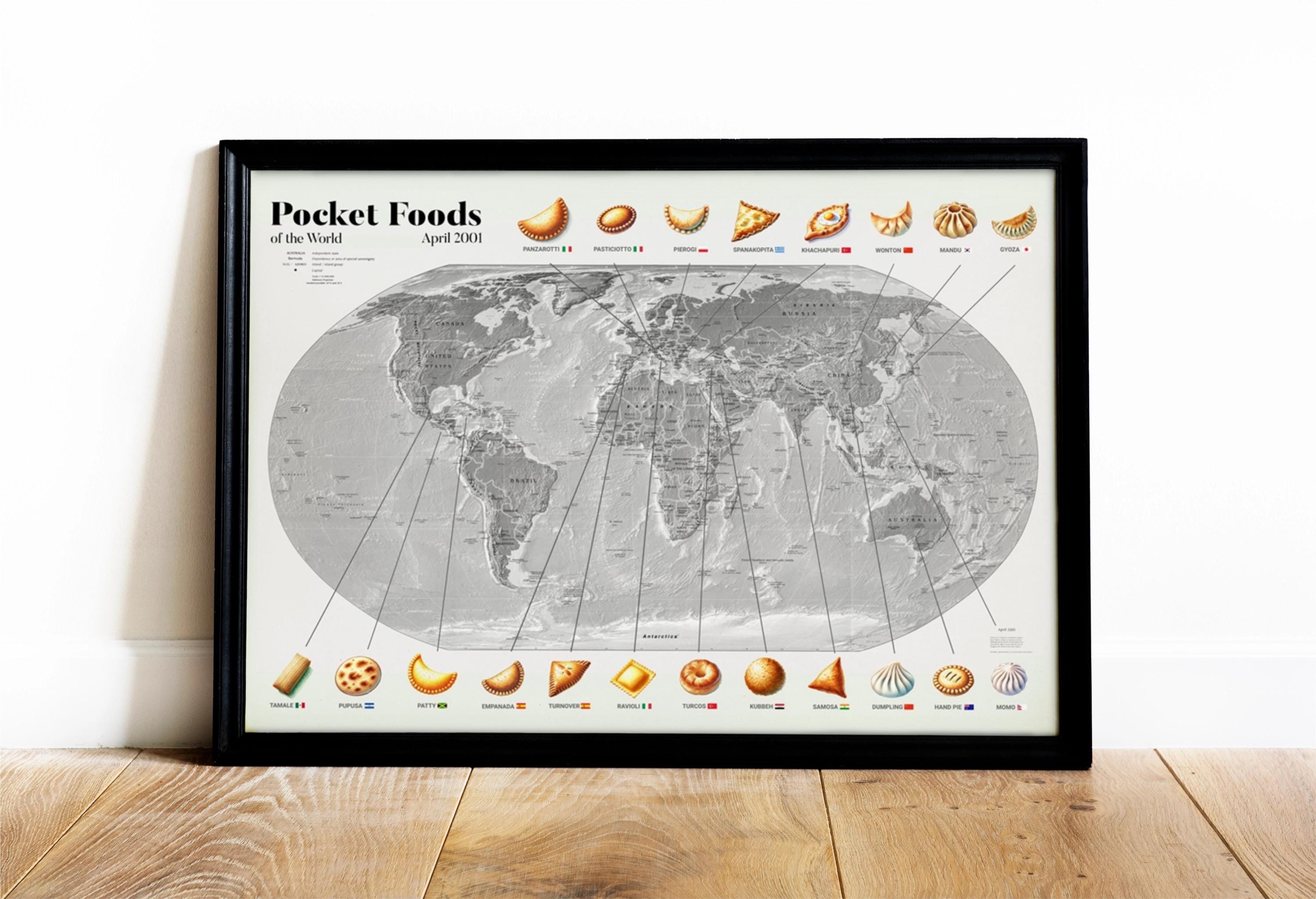 Pocket Foods of the World Map - Illustrated Food Lovers' Wall Art ...