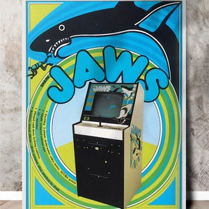 Jaws Arcade Game Vintage Print, Retro Shark Gaming Art, 80s Digital ...
