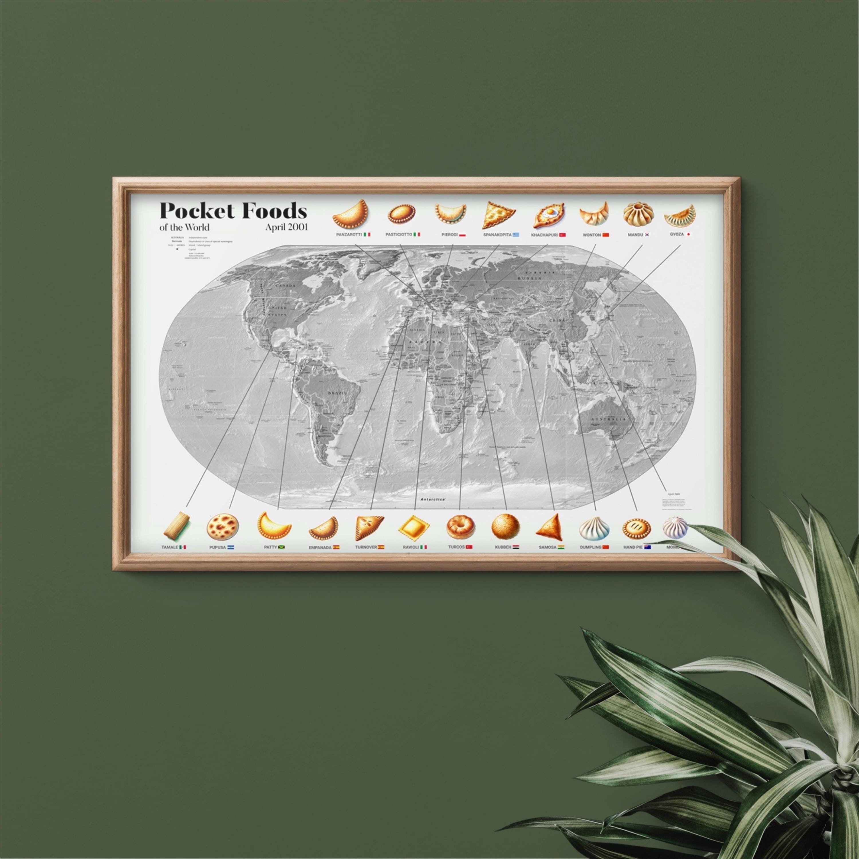 Pocket Foods of the World Map - Illustrated Food Lovers' Wall Art ...