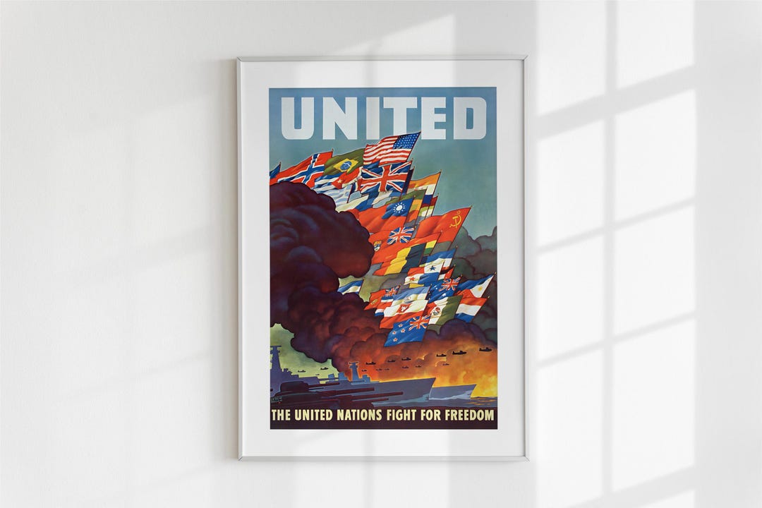 United Nations WWII Flags Poster Vintage World War 2 Allied Powers Art ...