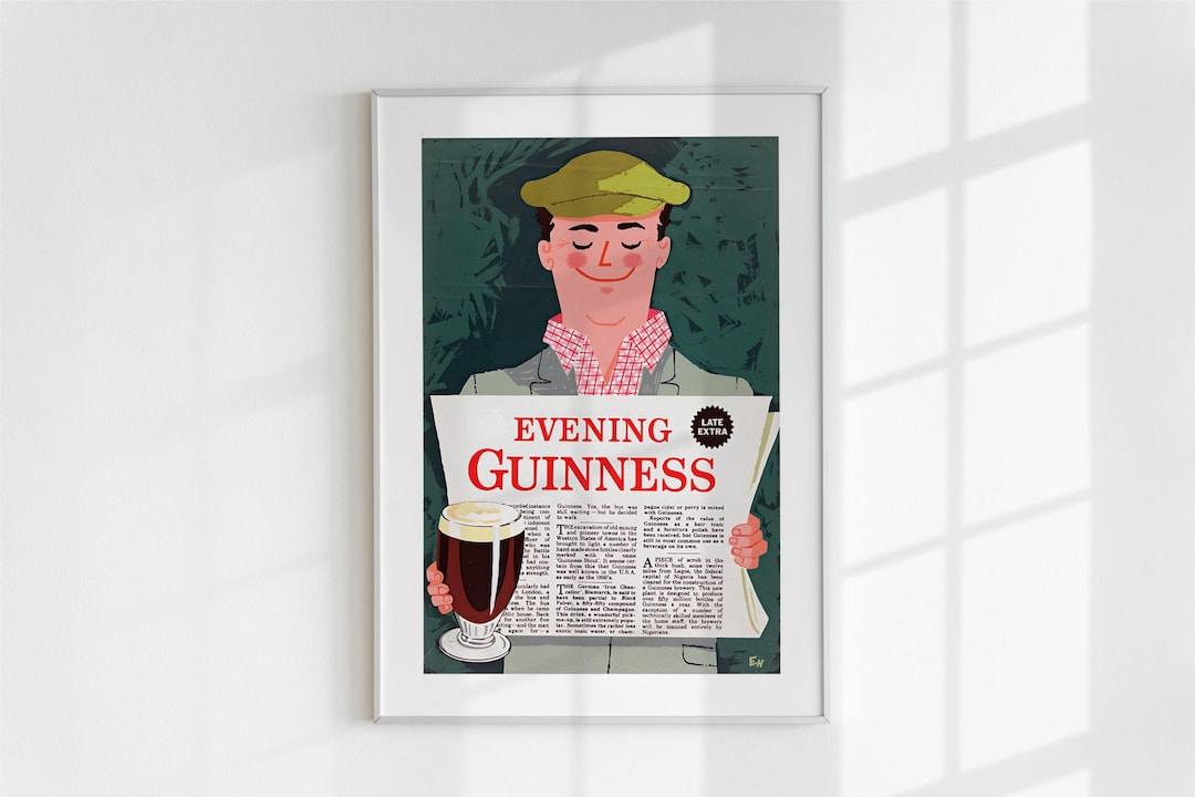 Vintage Guinness Poster, Retro Wall Art, Bar Cart Decor, Printable Wall ...