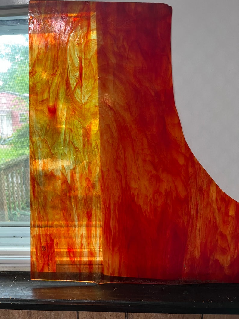 Red, Orange, and Amber Wispy Stained Glass Sheet - Etsy