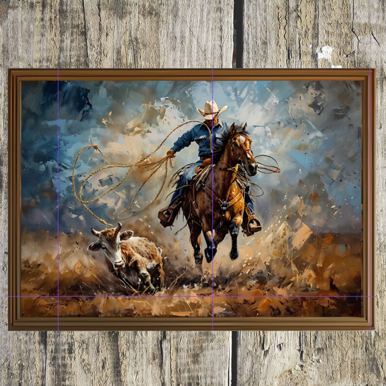 2 Cowboy Roping a Range Calf Wall Art, 2 Separate Images Included ...