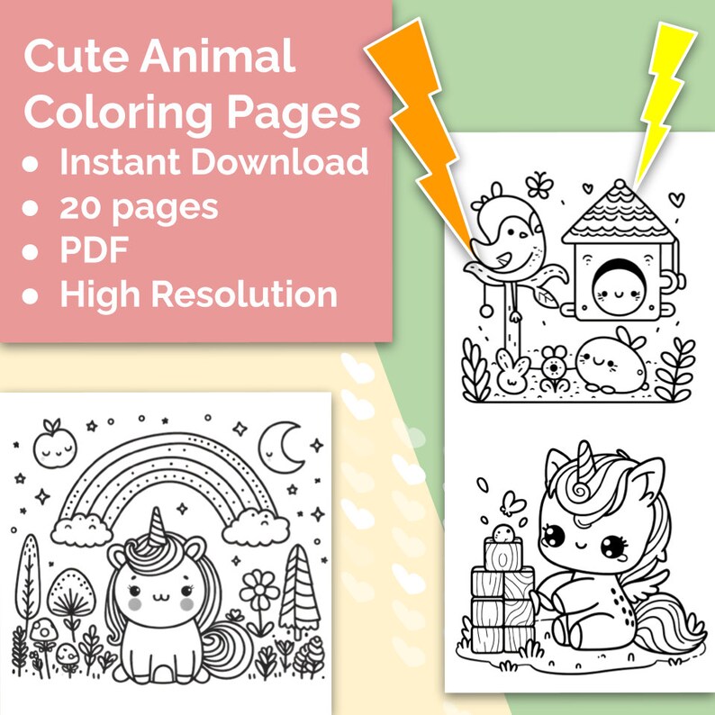20 Cute Animal Coloring Sheets for Kids. Fun Children Activity ...