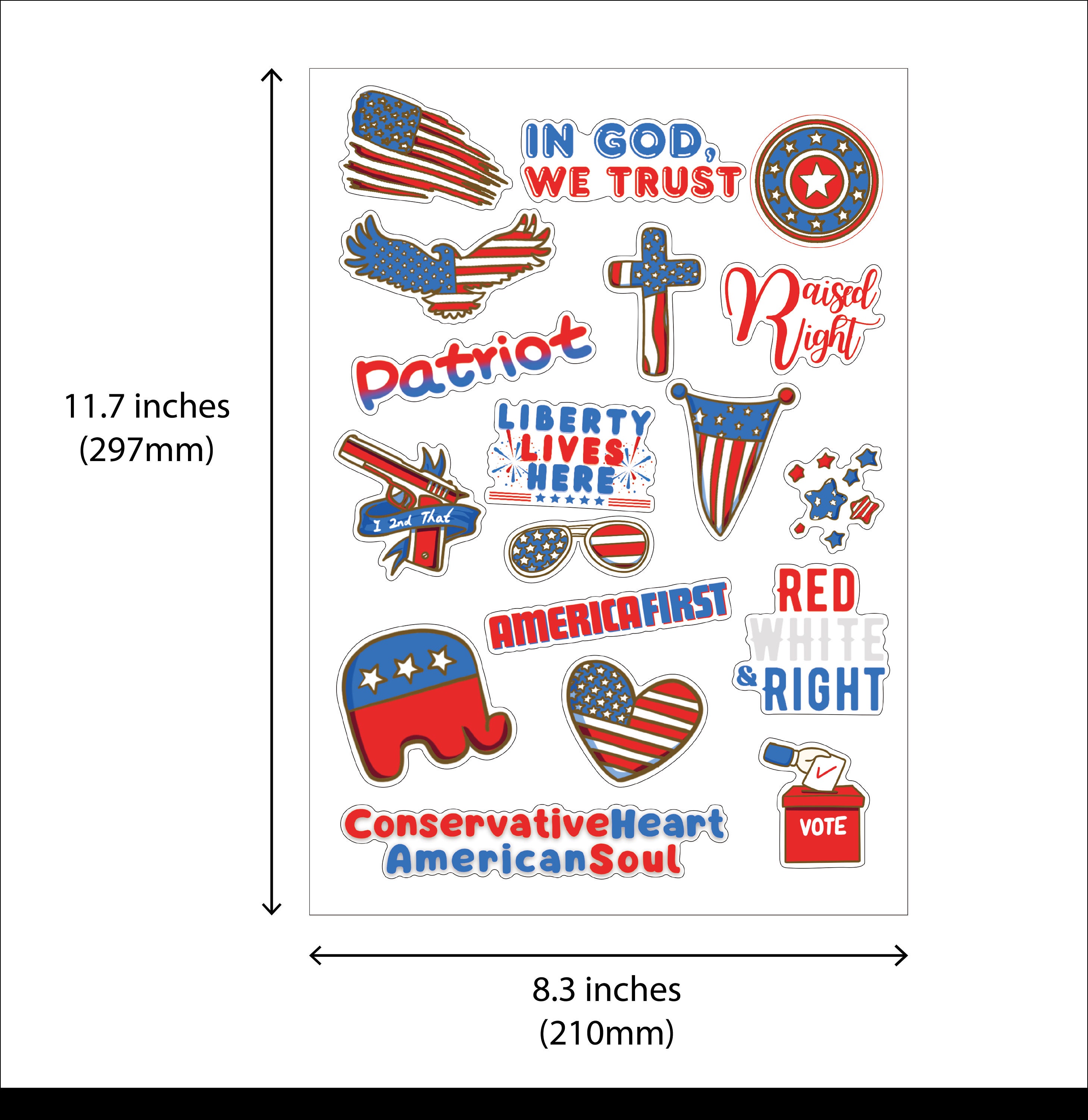 A4 Sticker Sheet Patriotic Decals Conservative Stickers Republican ...