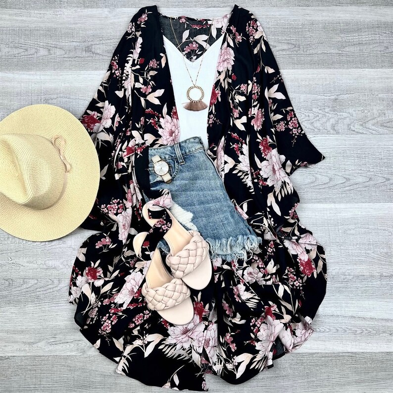 Floral Butterfly Sleeve Kimono - Etsy