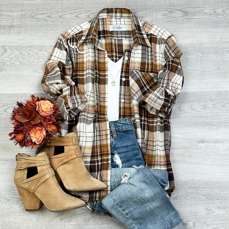 Oversized Long Sleeve Button up Plaid Fall Flannel - Etsy